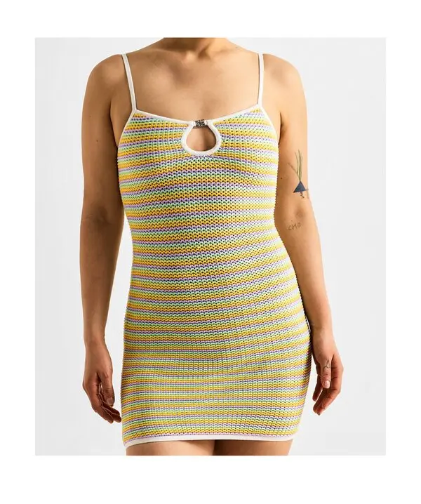 Casablanca Crochet Mini Dress With Stripes And Cut-out Detail