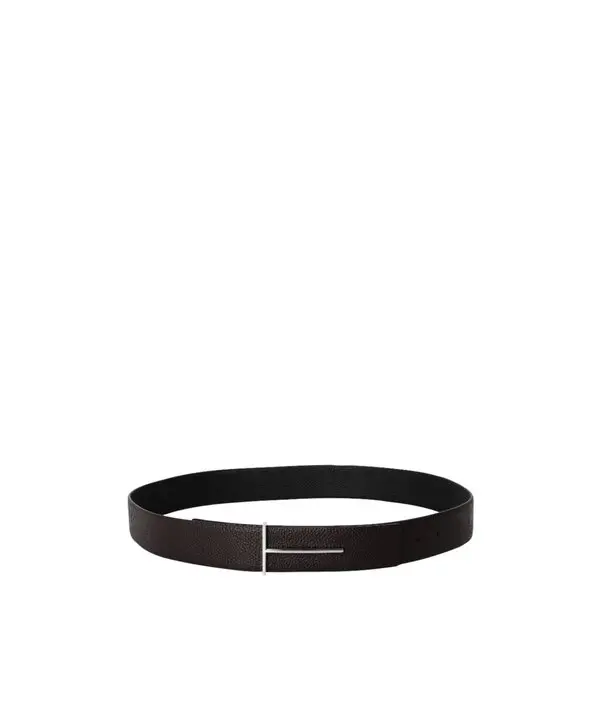 TOM FORD Leather Belt With Silver T-bar Buckle - Black