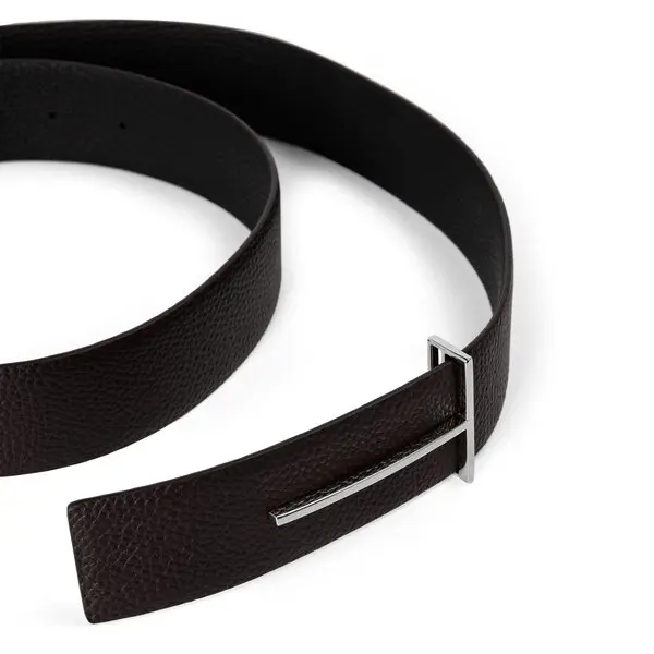 TOM FORD Leather Belt With Silver T-bar Buckle