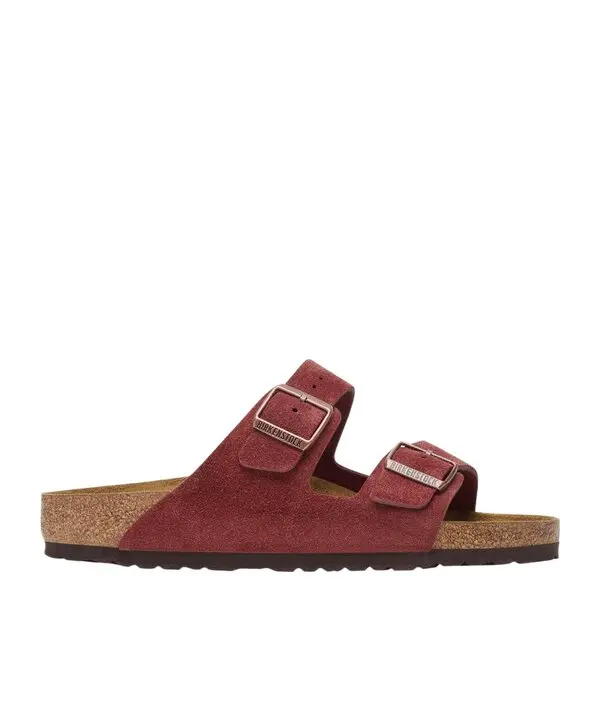 BIRKENSTOCK Dual-band Suede Slide Sandals - Red