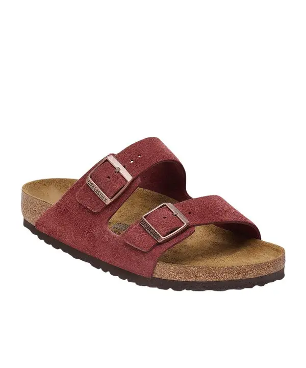 BIRKENSTOCK Dual-band Suede Slide Sandals - Red