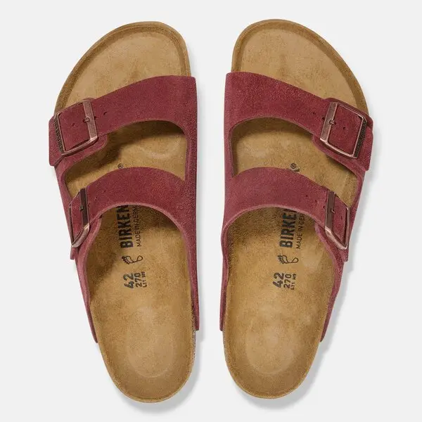 BIRKENSTOCK Dual-band Suede Slide Sandals - Red