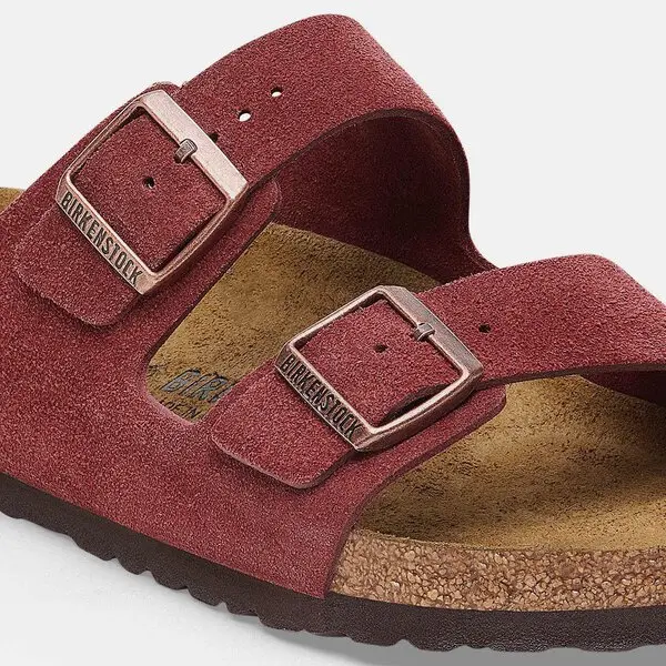 BIRKENSTOCK Dual-band Suede Slide Sandals - Red