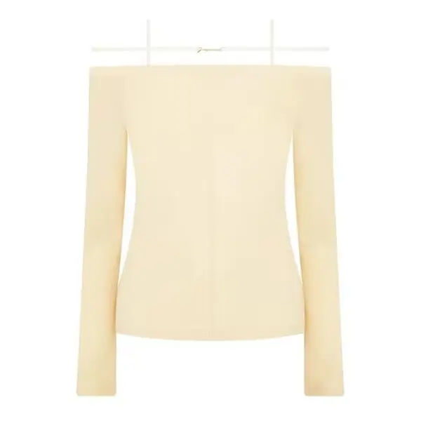 Jacquemus Off-shoulder Top With Embellished Branding - Light Ivory