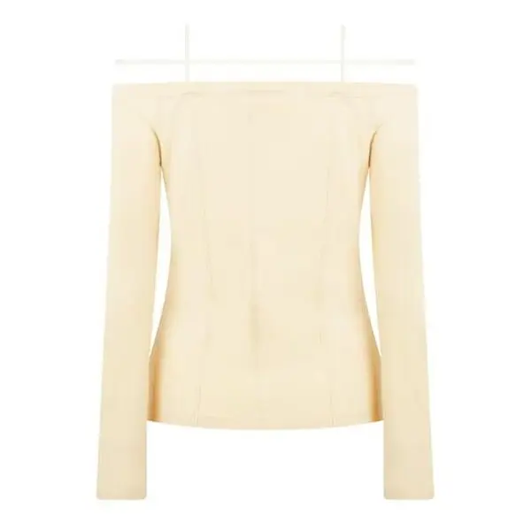 Jacquemus Off-shoulder Top With Embellished Branding - Light Ivory
