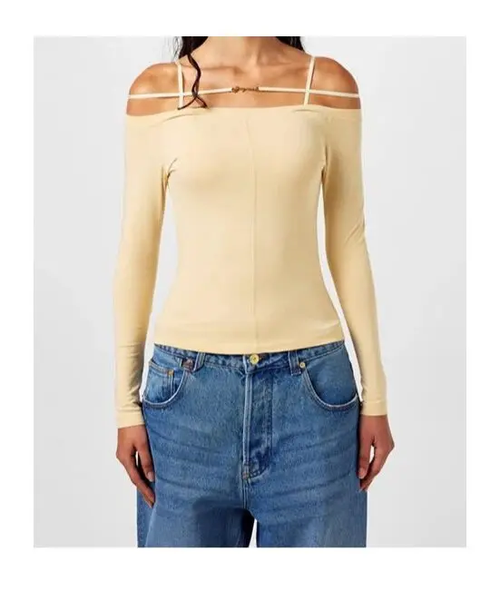 Jacquemus Off-shoulder Top With Embellished Branding - Light Ivory