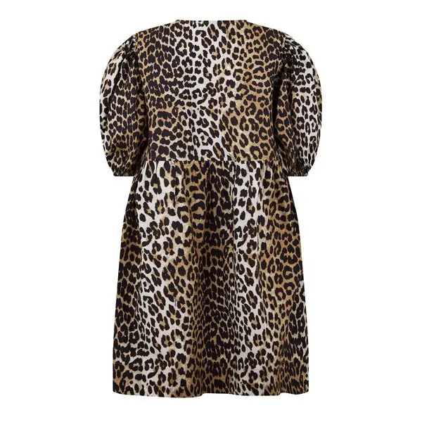 GANNI Leopard Print Dress With Bow Detail - Black