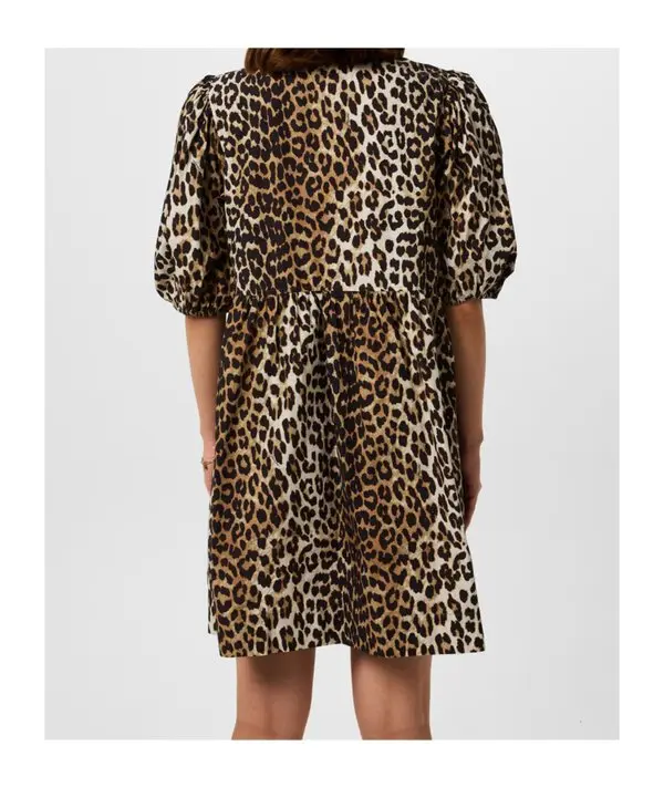 GANNI Leopard Print Dress With Bow Detail - Black