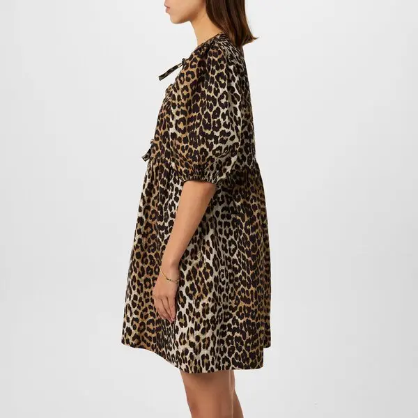 GANNI Leopard Print Dress With Bow Detail - Black