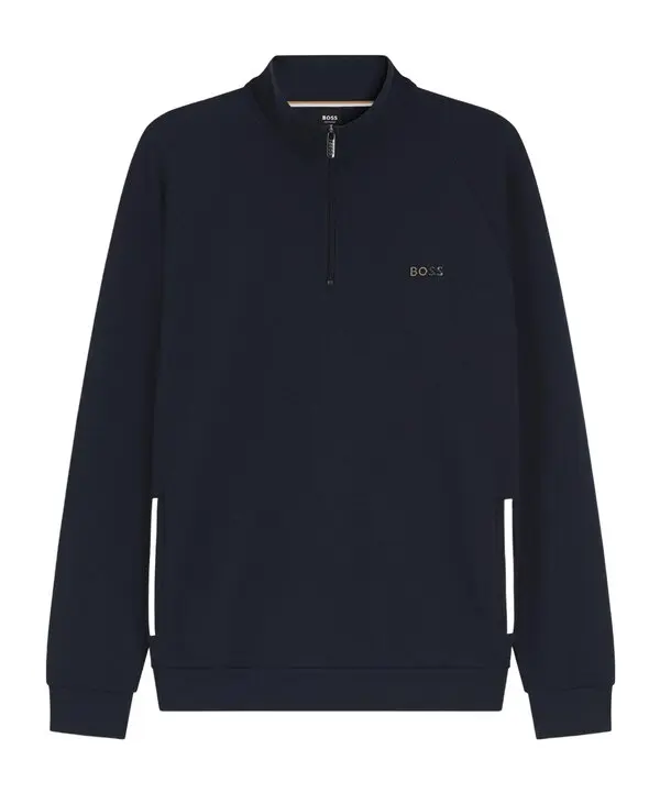 Hugo Boss Boss Zip-up Stand Collar Fleece Top - Navy