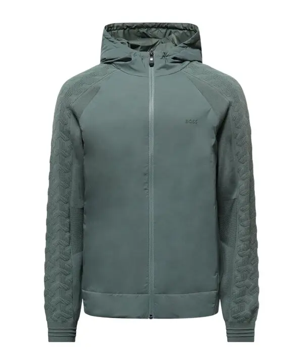 Hugo Boss Boss Kn Mirror Zip-up Hoodie With Textured Jacquard Sleeves