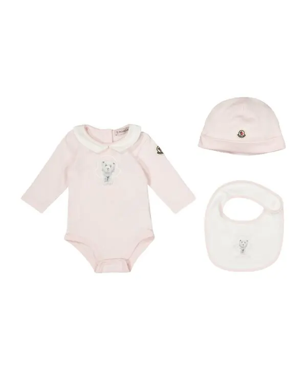 Moncler Baby Printed Set With Hat And Bib