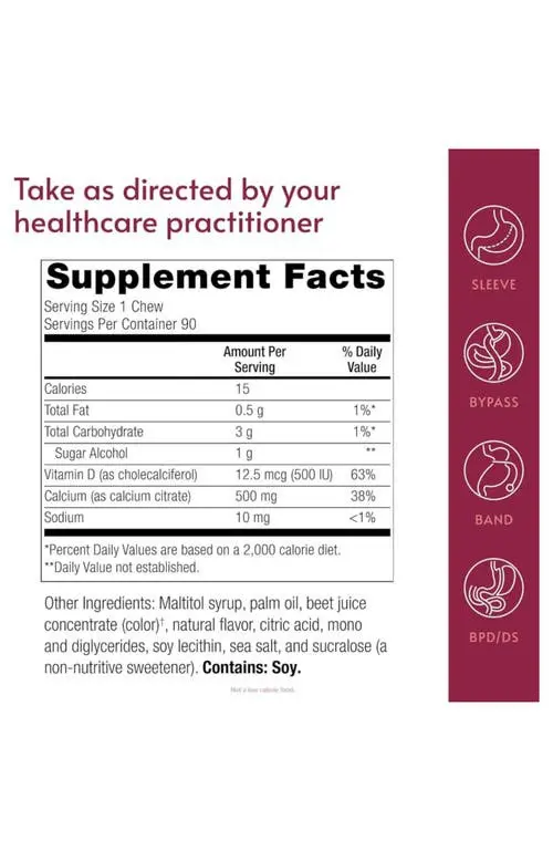 BARIATRIC ADVANTAGE Calcium Citrate Chewy Bites Highly Absorbable Vitamin D3 Supplement 90 Count