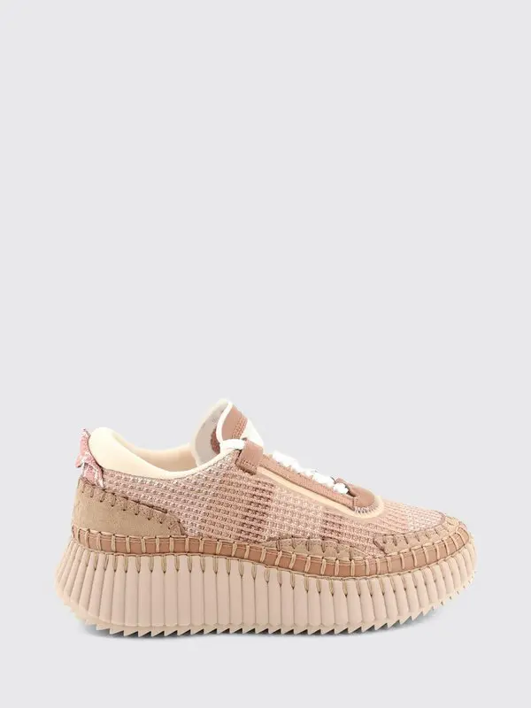 Chloé Nama Platform Sneakers In Leather And Mesh - Hazel