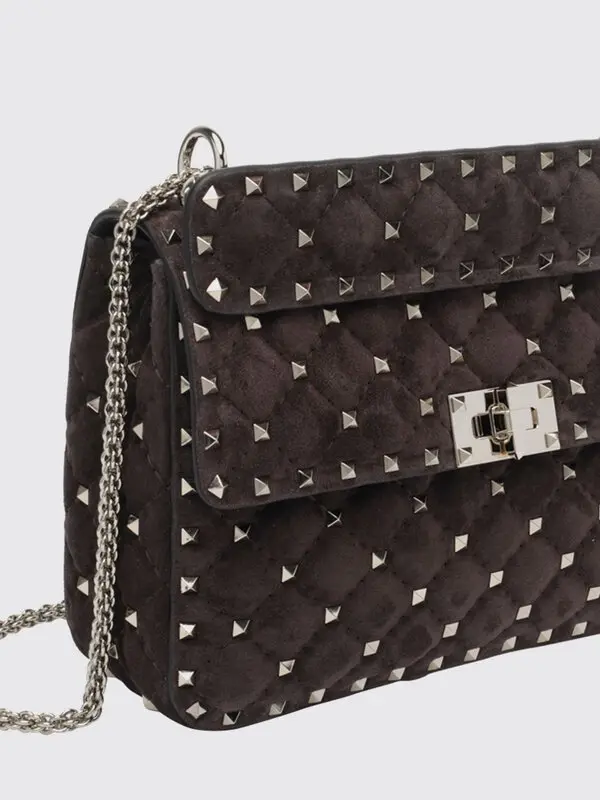 Valentino Garavani Rockstud Leather Handbag With Studs And Chain Strap - Brown