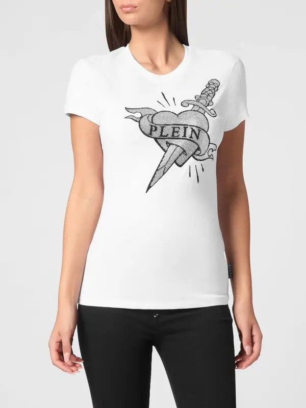 Philipp Plein Embellished Heart And Dagger T-shirt - White