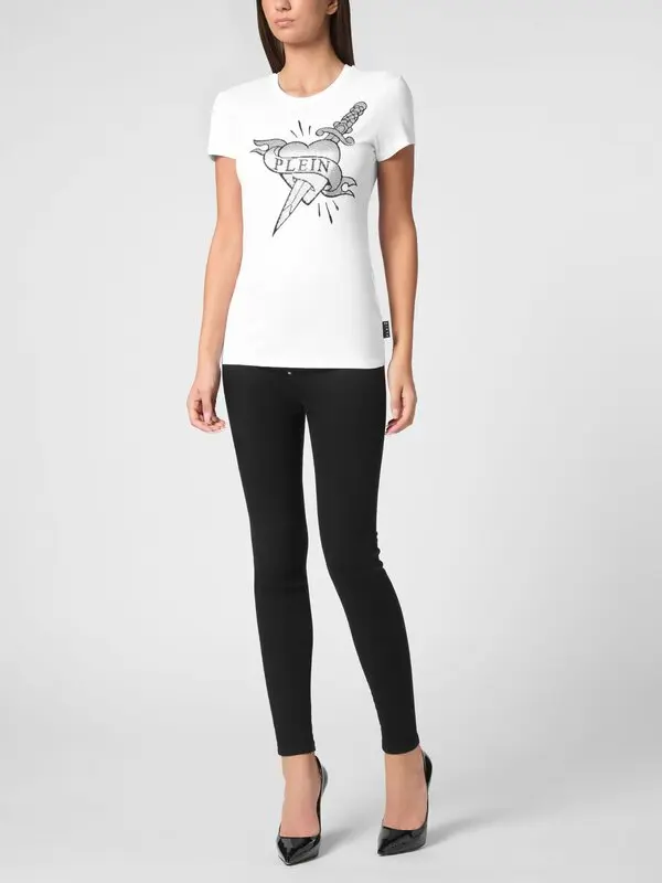 Philipp Plein Embellished Heart And Dagger T-shirt - White