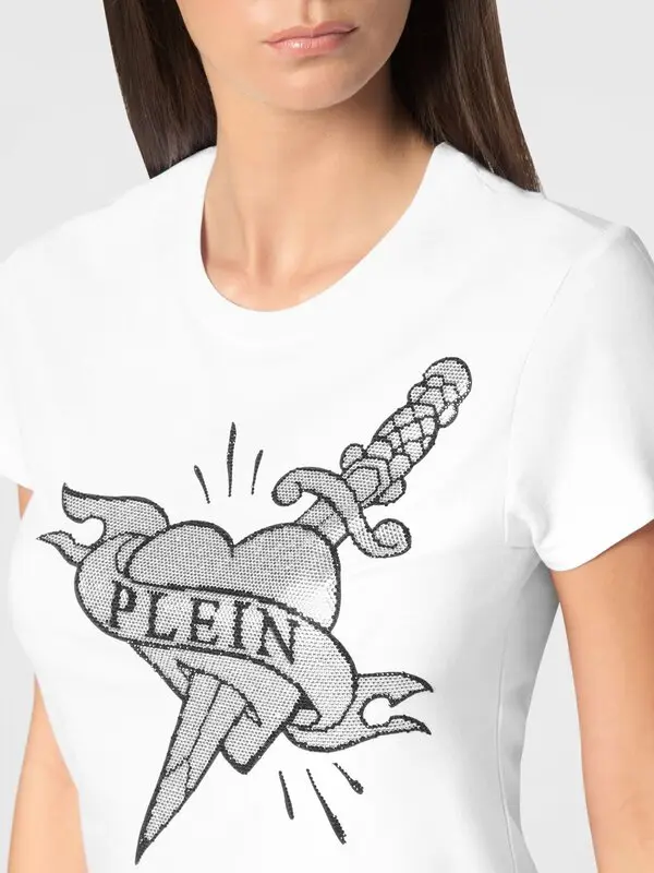 Philipp Plein Embellished Heart And Dagger T-shirt - White