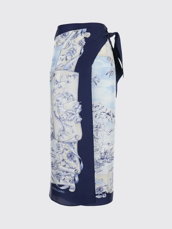 FERRAGAMO Floral Print Silk Wrap Midi Skirt - Blue