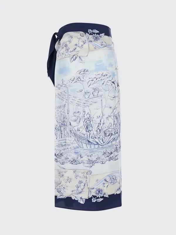 FERRAGAMO Floral Print Silk Wrap Midi Skirt - Blue