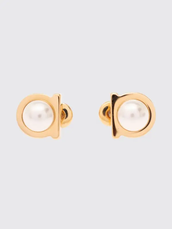 FERRAGAMO Gancini Pearl Stud Earrings - Gold