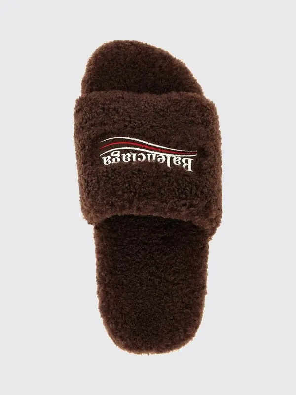 Balenciaga Shearling Mules - Brown