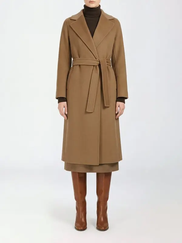 Max Mara Long Belted Wool Robe Coat - Beige