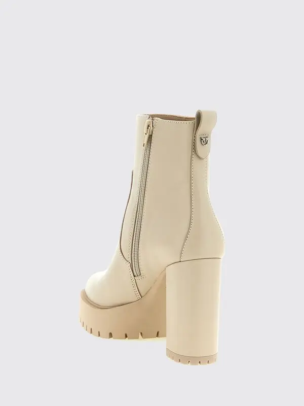 Pinko Leather Platform Ankle Boots - White