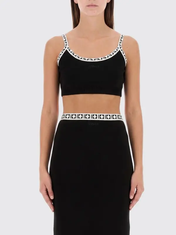 Versace Cropped Logo Trim Top - Black