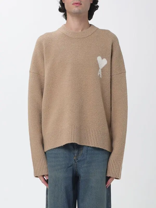 AMI Paris Wool And Alpaca Crewneck Jumper - Beige