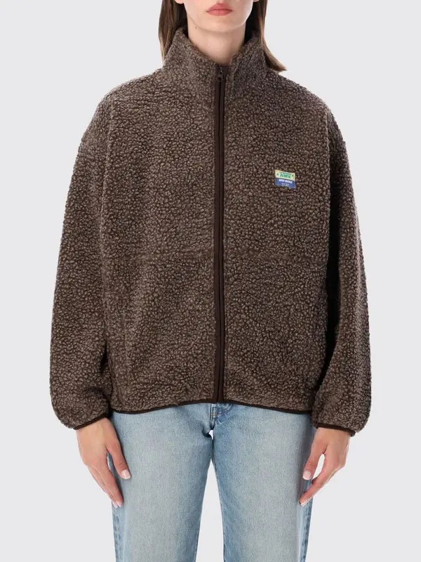 American Vintage Cropped Fleece Jacket With High Neck And Zip Closure - Brown
