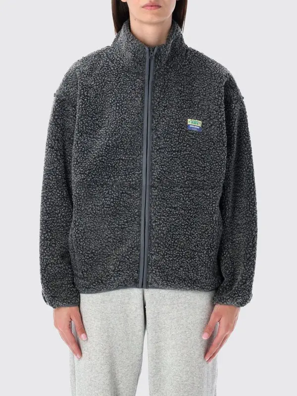 American Vintage Cropped Fleece Jacket With High Neck And Zip Closure - Charcoal