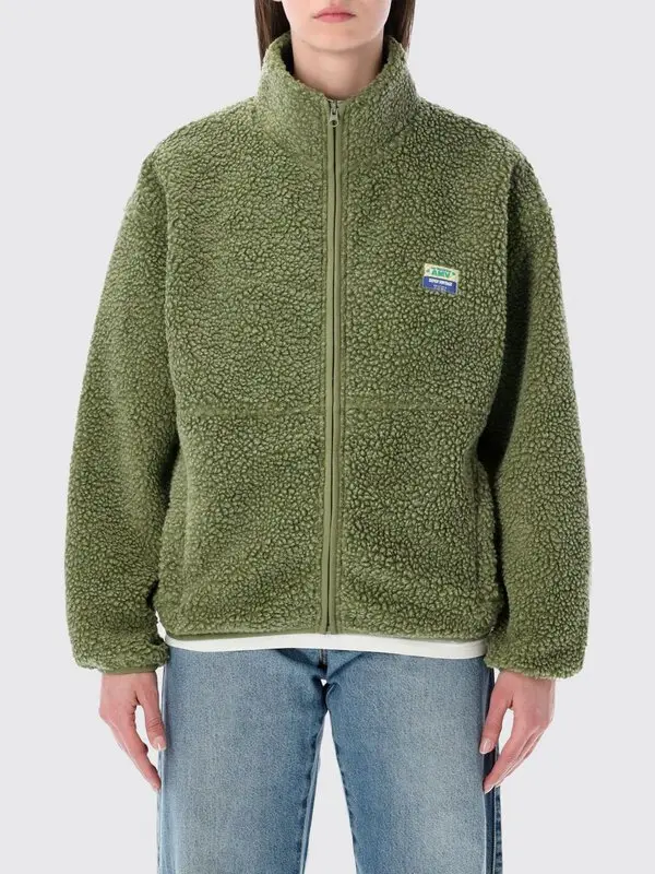 American Vintage Cropped Fleece Jacket With High Neck And Zip Closure - Green