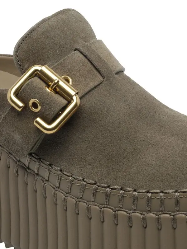 Chloé Heeled Mules With Buckle Detail - Kaki