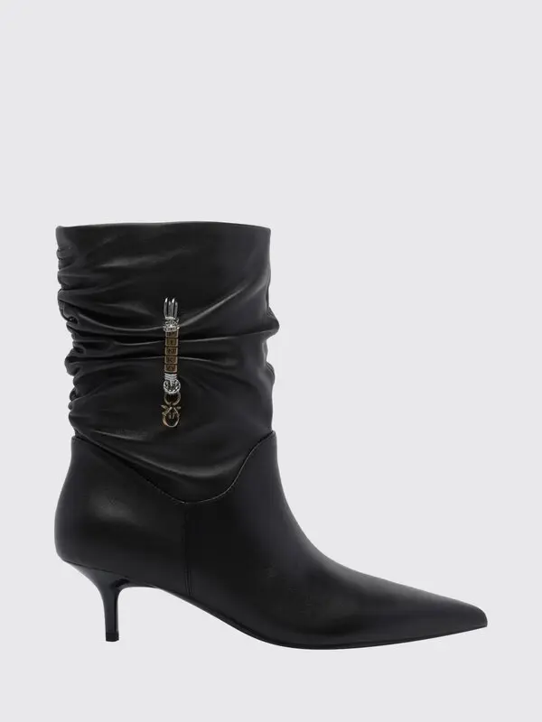 Pinko Ruched Leather Kitten Heel Boots
