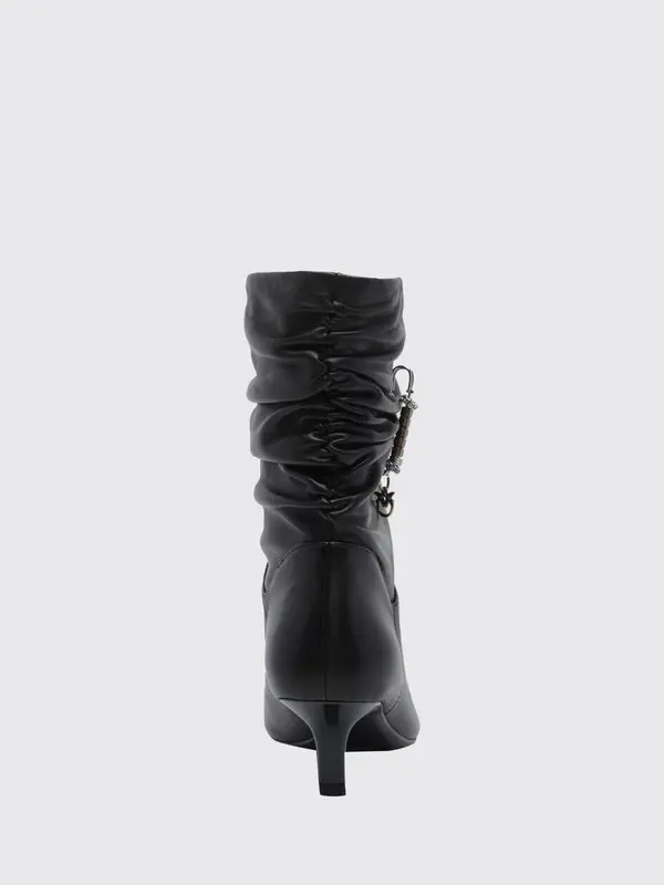 Pinko Ruched Leather Kitten Heel Boots