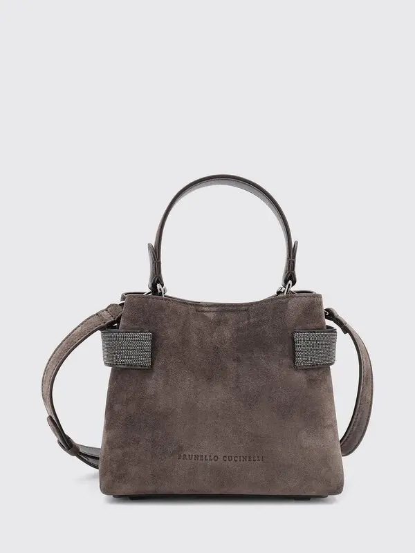 Brunello Cucinelli Suede Handbag With Monili Embellishment - Walnut
