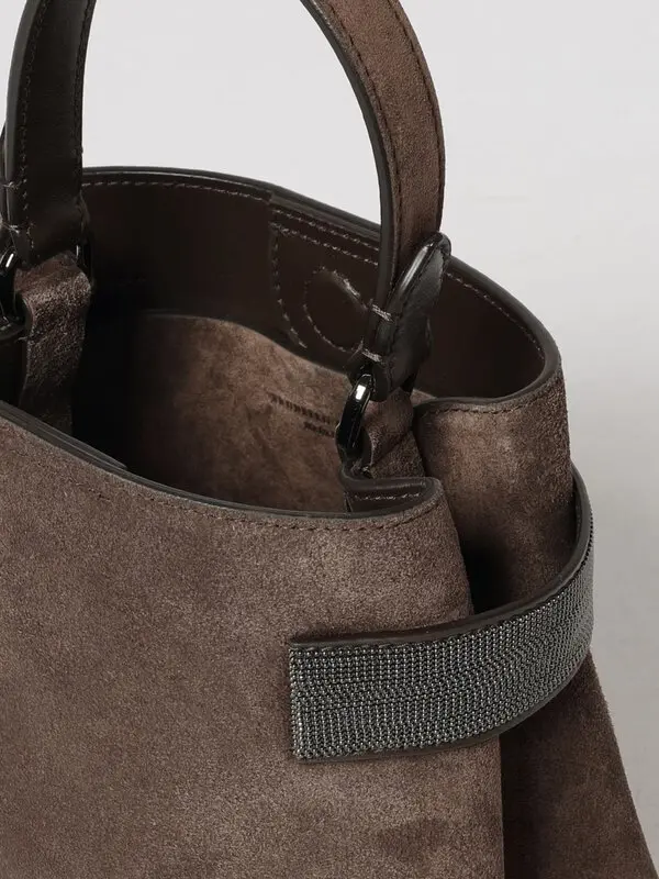 Brunello Cucinelli Suede Handbag With Monili Embellishment - Brown
