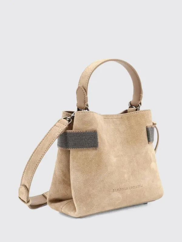 Brunello Cucinelli Suede Handbag With Monili Embellishment - Honey