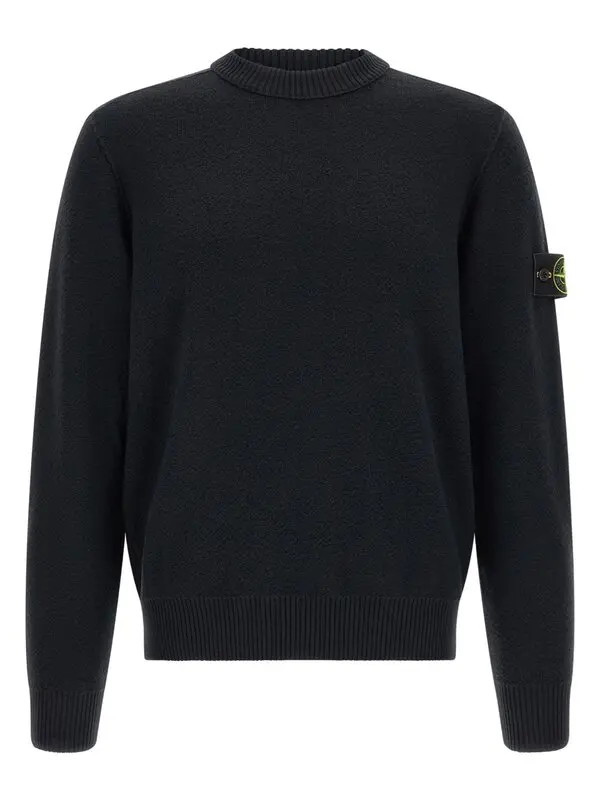 Stone Island Wool Sweater With Textured Knit And Logo Patch - Blue
