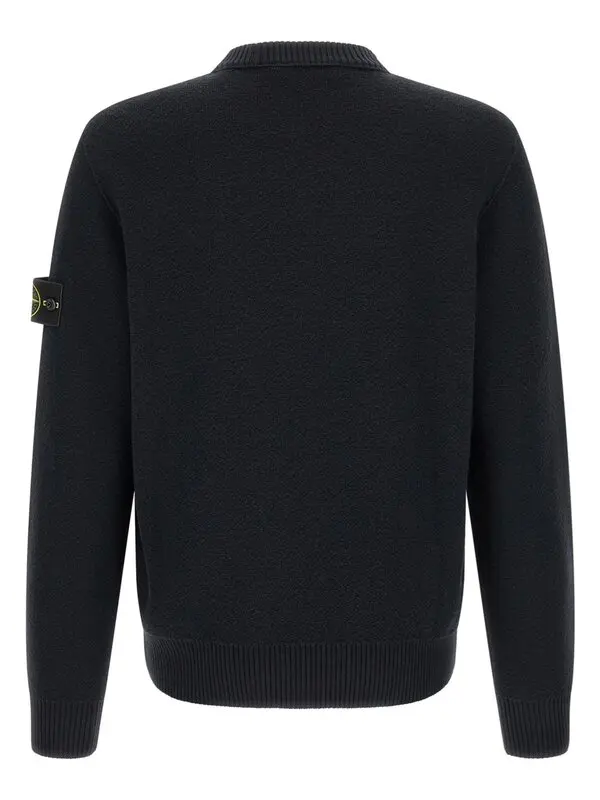 Stone Island Wool Sweater With Textured Knit And Logo Patch - Blue