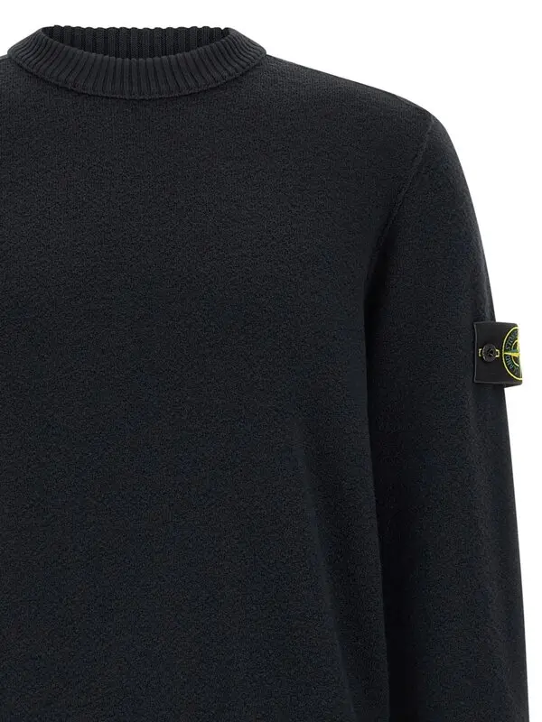 Stone Island Wool Sweater With Textured Knit And Logo Patch - Blue