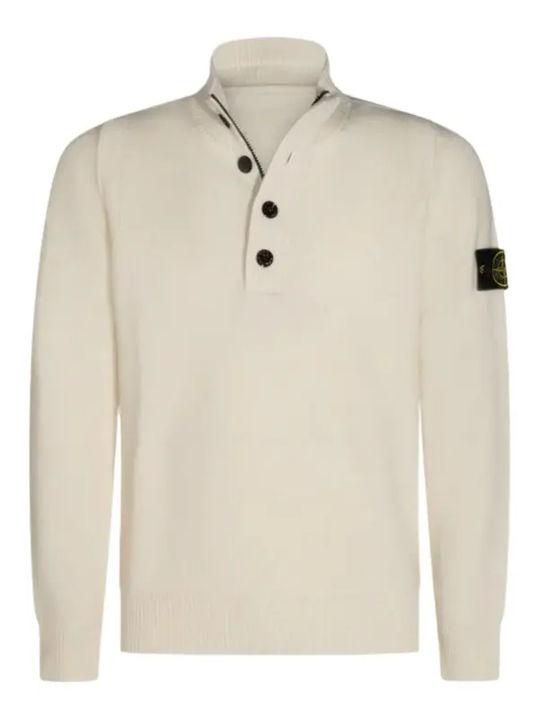 Stone Island Wool Turtleneck Sweater With Button Placket