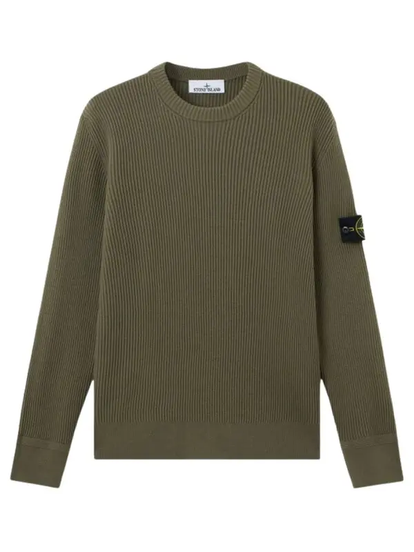 Stone Island Wool Sweater With Sleeve Patch - Green