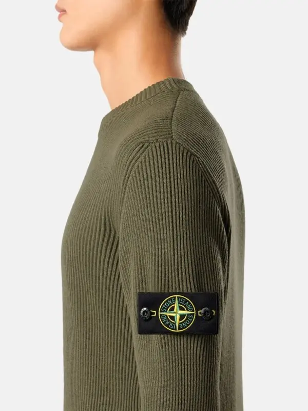Stone Island Wool Sweater With Sleeve Patch - Green