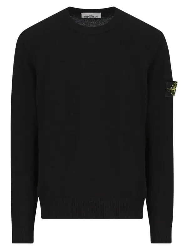 Stone Island Wool Sweater With Logo Patch - Black