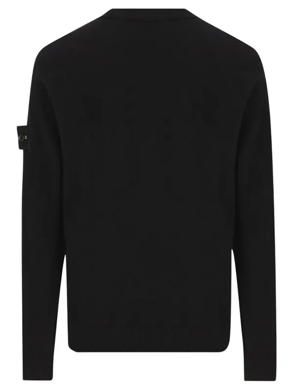 Stone Island Wool Sweater With Logo Patch - Black