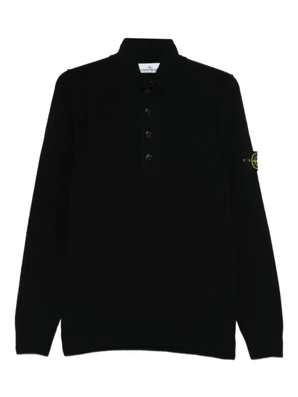 Stone Island Wool Turtleneck Sweater With Buttoned Placket And Logo Patch