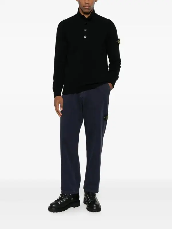 Stone Island Wool Turtleneck Sweater With Buttoned Placket And Logo Patch