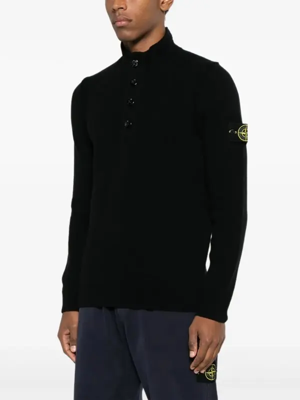 Stone Island Wool Turtleneck Sweater With Buttoned Placket And Logo Patch